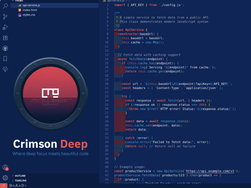 Crimson Deep Theme | ثيم داكن احترافي لـ VS Code